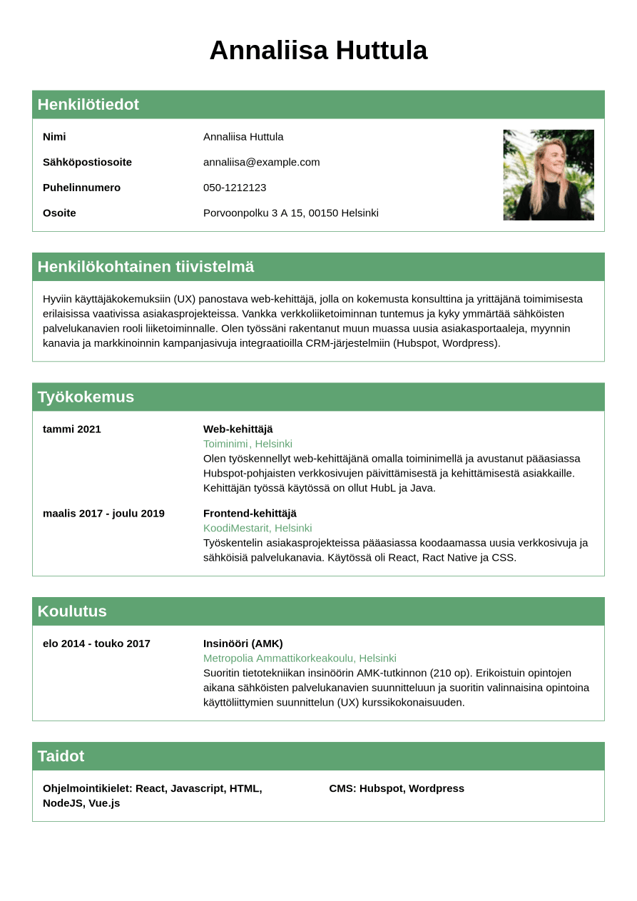 CV-mallipohjat - CV.fi